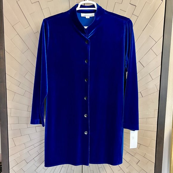 Caroline Rose | Tops | New Caroline Rose Blue Velvet Button Down Tunic ...
